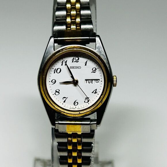 Seiko | Accessories | Seiko Watch Women 22mm Gold Silver Two Tone Day Date 7n8301 New Battery 65 ...